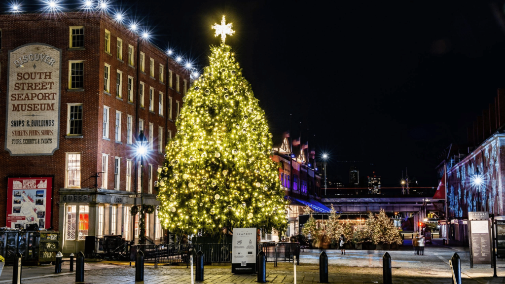 South Street Seaport Christmas Tree 2025 in New York
